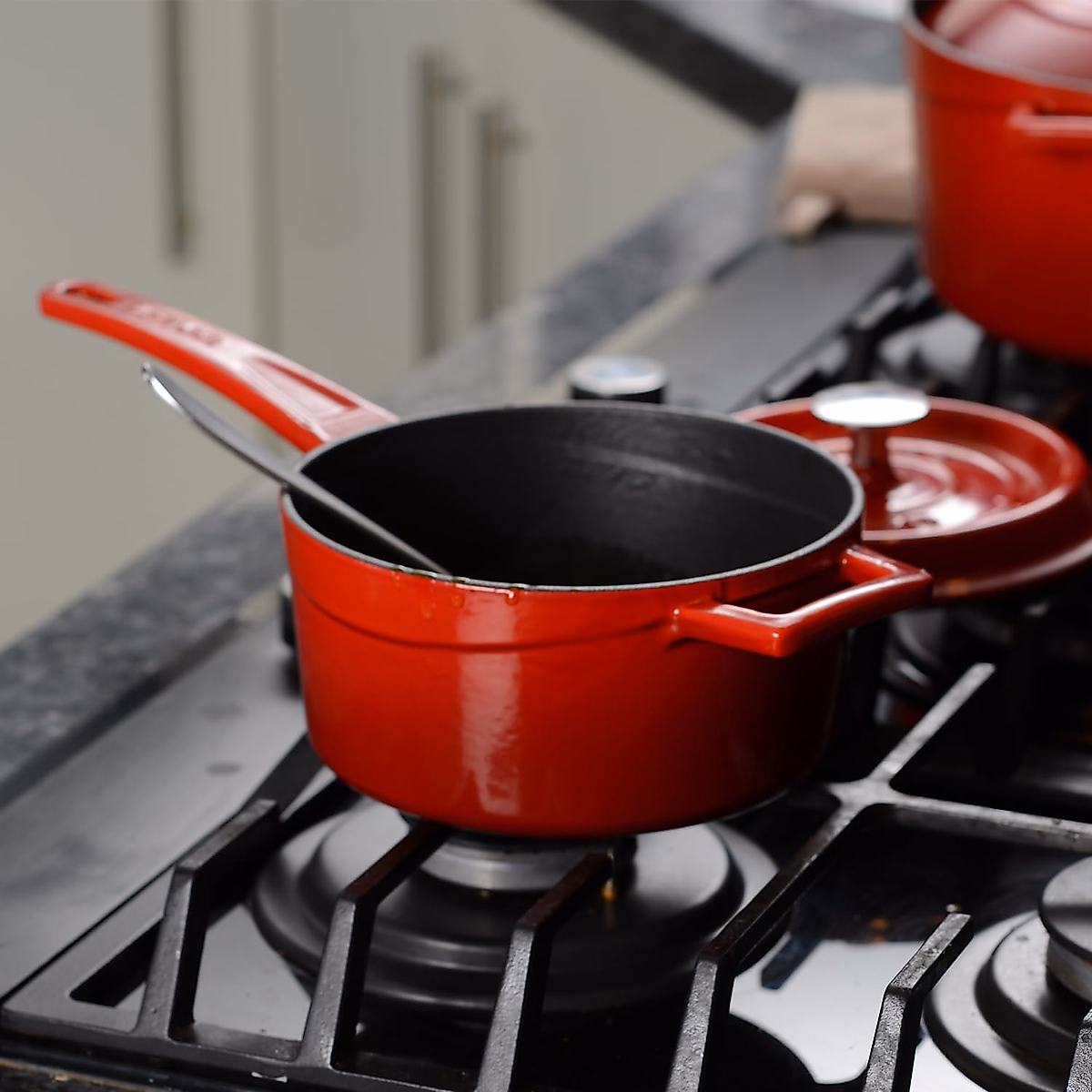 Lava Signature Enameled Cast-Iron 1 Quart Sauce Pan with Iron Handle, Cobalt Blue