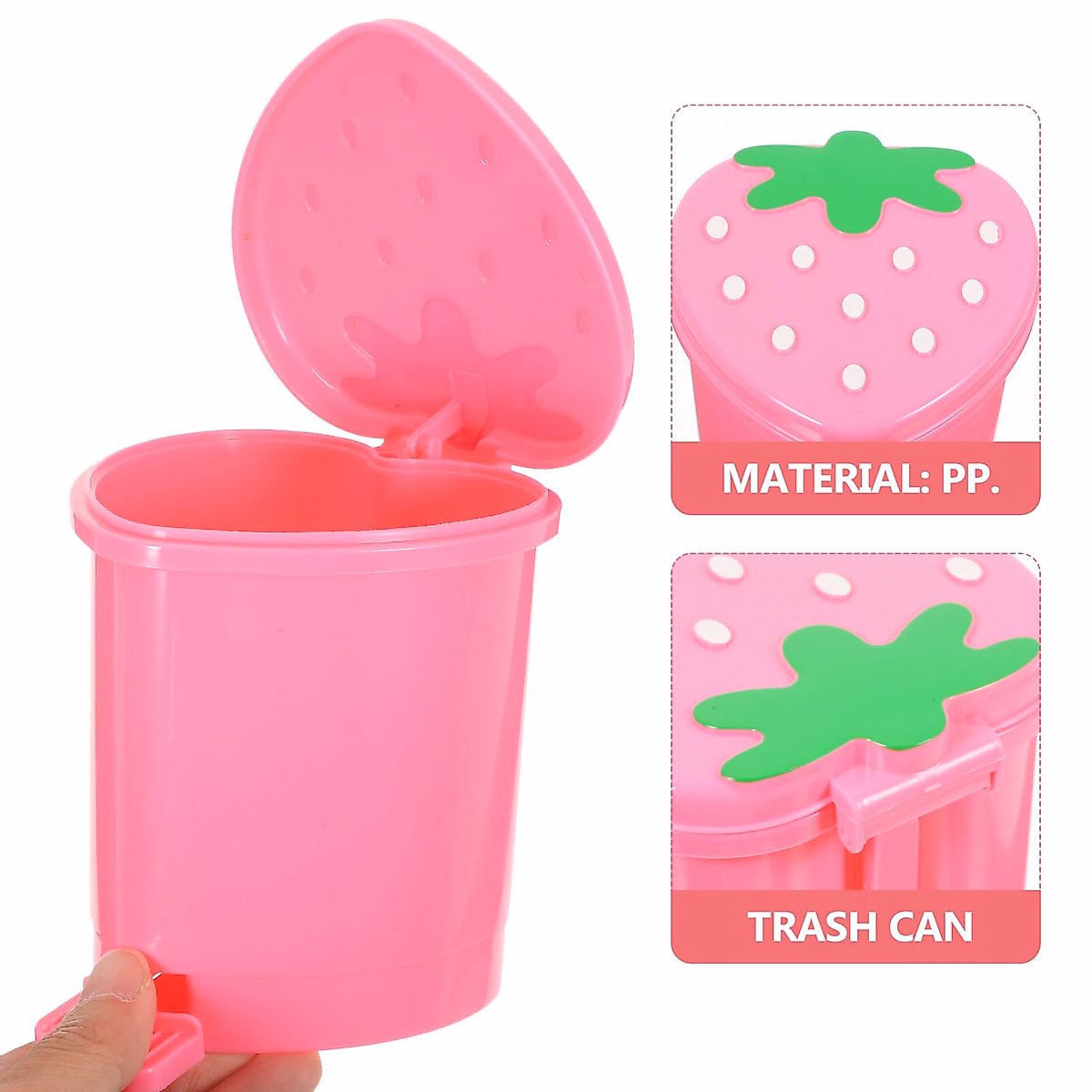 MAGICLULU Strawberry Trash Can: Mini Desktop Heart Wastebasket Kawaii Trash Can with Lid Small Garbage Container for Office Makeup Waste Bathroom Bedroom