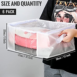 6 Pcs Clear Zippered Storage Bags Plastic Clothes Containers Fabric Blanket Organizer Large Storage Bins with Handles for Bedding Sheets Closet Blankets Toys (White, 16 x 12 x 8 Inch)
