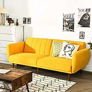Giantex Foldable Futon Sofa Bed, Convertible Sofa Couch Upholstered Futon Sleeper Sofa, 3-Level Angle Adjustable, Pull Out Futon Bed Ideal for Compact Living Room Apartment, Dorm (Yellow)