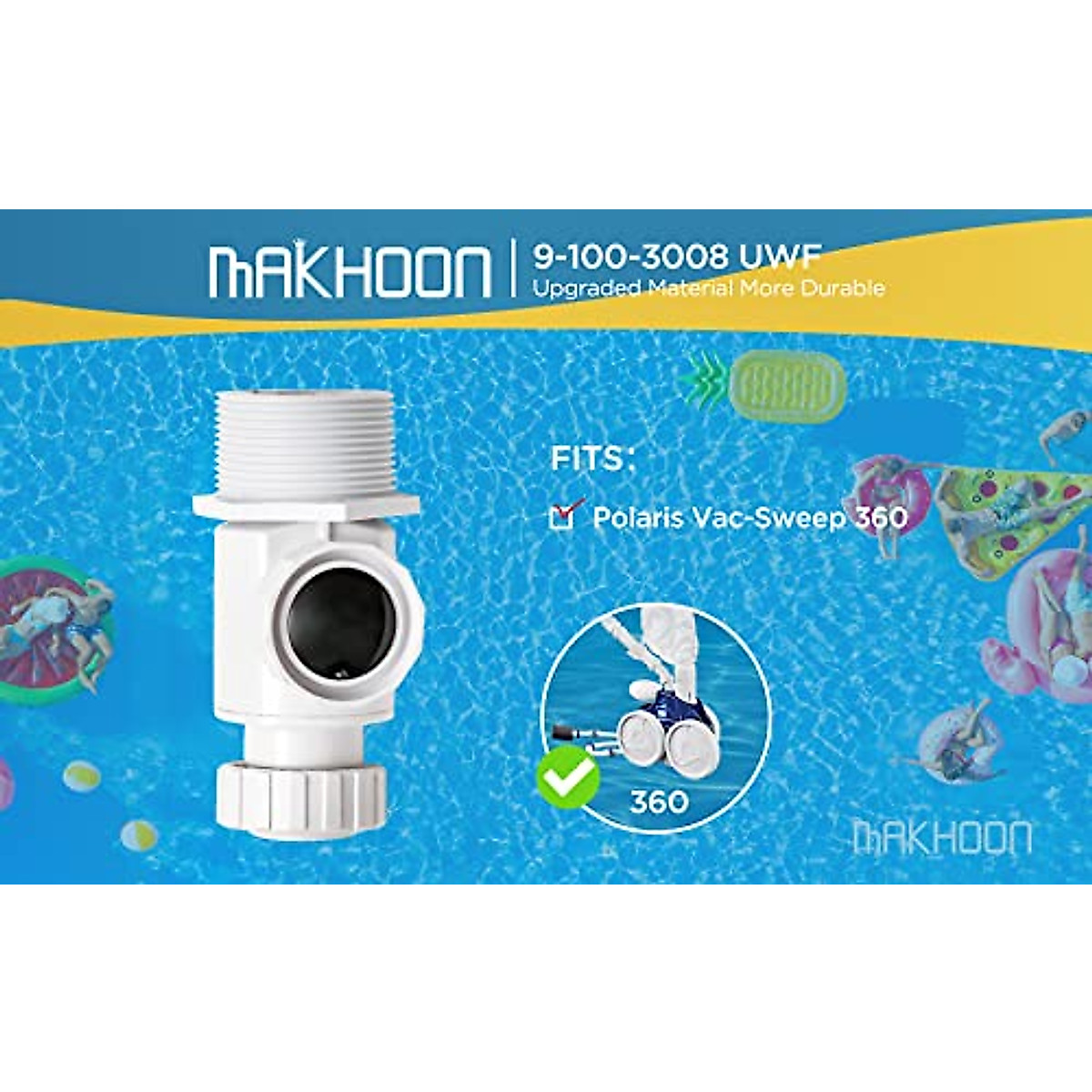 MAKHOON 9-100-3008 Replacement for Polaris 360 UWF Wall Connector Complete w/Black Relief Valve Part 9-100-3008