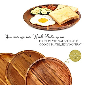FANICHI Wooden plates (set of 4-11inch) Dinner Plates, Acacia Round Wood Plates, Unbreakable Classic Plates, Easy Cleaning & Lightweight for Dishes Snack, Dessert, Housewarming, Christmas Gift