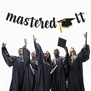 Maicaiffe Black Glitter Mastered It Banner - Master's Graduation Banner, Congrats Grad / Happy Graduation Sign - 2022 Graduation Party Decorations