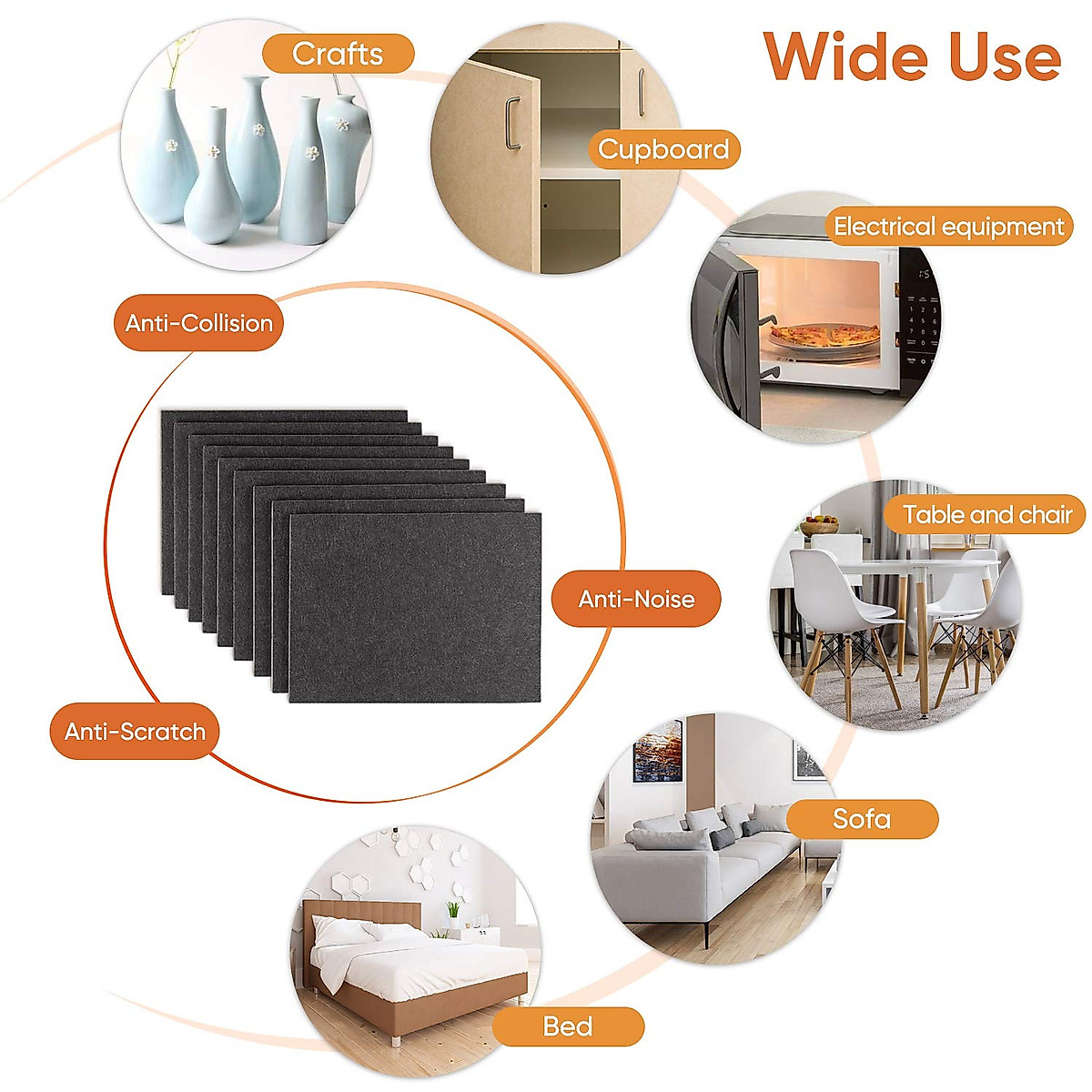 Furniture Pads 9 Pieces 8" x 6" x 1/5" Furniture Felt Pads Self Adhesive, Cuttable Felt Chair Pads, Anti Scratch Floor Protectors for Furniture Legs Hardwood Floor, Black