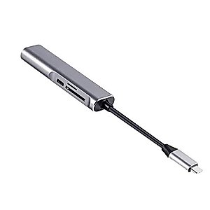 High-Speed 5 In 1 Hub Portable Aluminium Portable Extension Data Hub With 4K HDMI SD And TF Card Reader With Type-c Charging Port 1 USB 3.0 Port For Flash Drive Notebook PC USB Hub Adapter Portable