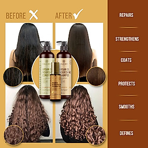 MagiForet Argan Oil Nourishing Daily Care Set, Shampoo 500ml + Conditioner 500ml + Hair Serum 100ml, Sulfate Free Paraben Free, Soft & Smooth, Gentle on Frizz, Curly & Color Treated Hair