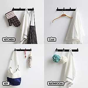 4 Hooks Matte Black Bathroom Towel Hooks Mounted Wall Adhesive Heavy Duty Farmhouse Bath Coat Stick on Rack Hat Wall Hook Sticky Black Kitchen Robe Rack Coat Hook Black 4 Hooks Rack Towel for Bathroom