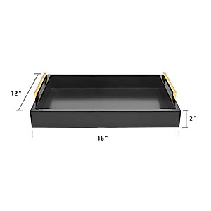 16"x12" Serving Trays with Handles, Black Decorative Serving Tray, Ottoman Trays for, Living Room, Bathroom, and Outdoors Decorative Trays (Black)