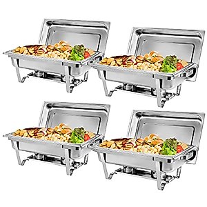 ZENY 4 Packs Chafing Dish Buffet Set, 8 Quart Stainless Steel Buffet Servers and Warmers for Party Catering, Complete Chafer Set with Water Pan, Chafing Fuel Holder
