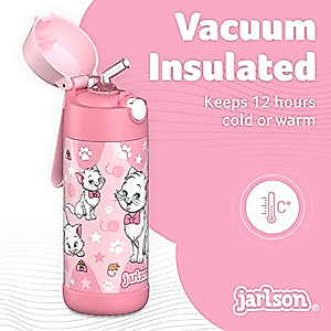 JARLSON kids water bottle with straw - CHARLI - insulated stainless steel water bottle - thermos - girls/boys (Cat 'Star', 12 oz)