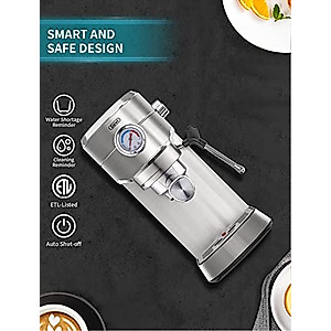 Gevi 20 Bar Compact Professional Espresso Coffee Machine with Milk Frother/Steam Wand for Espresso, Latte and Cappuccino, Stainless Steel, 35 Oz Removable Water Tank (Machine)