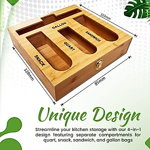 AGF Ziplock Bag Organizer for Kitchen Drawer, 4 in1 Food Baggie Dispenser Box, Food Storage Bag Organizer for Gallon, Quart, Sandwich, Snack And Variety Size Bags