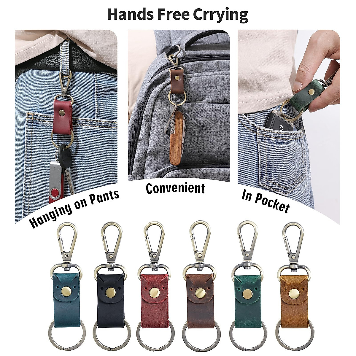 Jack&Chris Genuine Leather Keychain, Small Keychain for Man and Women, Key Holder Mens Belt Key Chain Ring, JC307