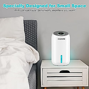 CASONDRE 56OZ Dehumidifier, 500 Sq ft Small Dehumidifier with Touch Control LED Screen, Temperature Display, Timer, 3 Modes, Auto Shut Off Portable Dehumidifier for Bathroom, Basement, Bedroom, RV