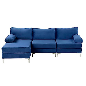 Casa Andrea Milano Modern Velvet Fabric Sectional Sofa, L-Shape Couch with Extra Wide Chaise Lounge