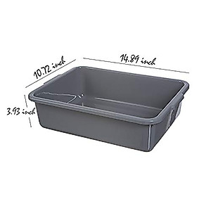 4-Pack Commercial Bus Tubs 8L, Grey Plastic Bus Box/Tote, Bus Wash Dish Basin Pans