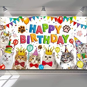 Cat Happy Birthday Backdrop Kitten Photography Background Pet Paw Cat Theme Party Photo Backdrop Birthday Party Decorations for Cat Owner Children Kids Cake Table Decorations