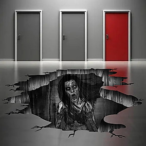 Eutecado Horror Ghost 3D Halloween Floor Wall Stickers Scary Blind Women Scratching Floor Stickers for Bar Pub, Spooky Zombie Art Decorations for Living Room Party Supplies