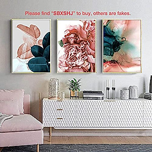Vlejoy Pink Flower Canvas Wall Art Pink and Green flower Wall Art Nordic Flower Painting for Living Room Pink Flower Pictures Wall Decor Pink Flower Poster Prints for Bedroom Decor 16x24inx3 No Frame