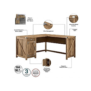 Bush Furniture Cottage Grove L Shaped Desk with 2 Drawer Lateral File Cabinet, 60W, Reclaimed Pine