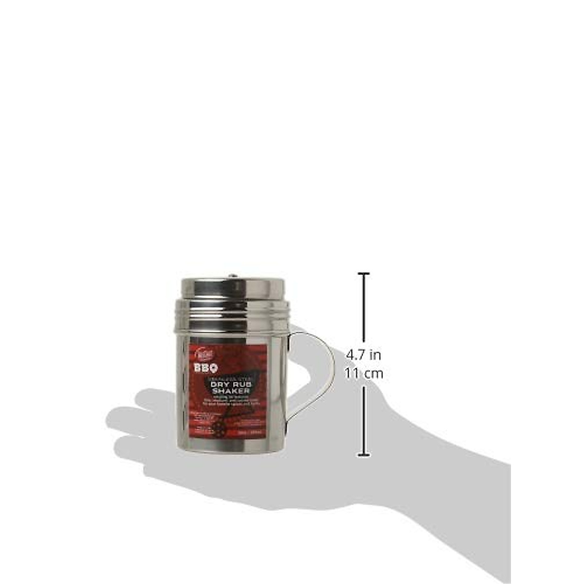 Tablecraft, 10 oz, Silver Stainless Steel Dry Rub Shaker with Handle, 10-Ounce