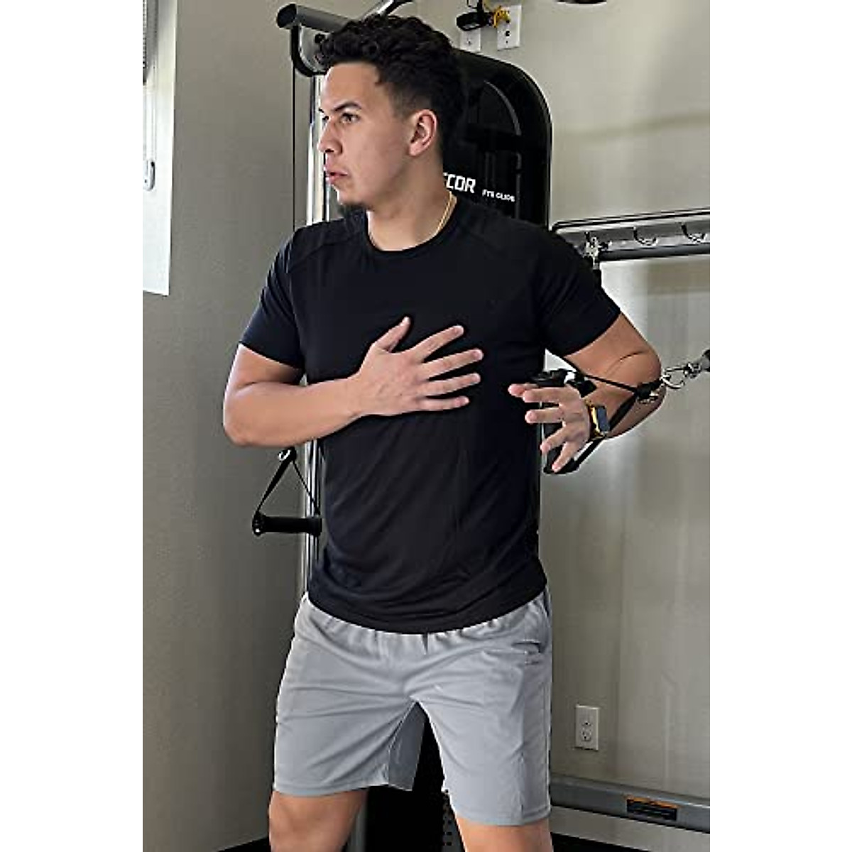 COOFANDY Men's Short Running Shorts 3 Pack Quick Dry Athletic Workout Gym Shorts with Pockets,Black & White Stripe/Navy Blue/Grey,Large