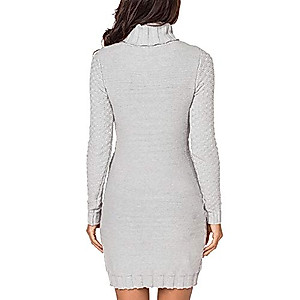 LaSuiveur Women's Slim Fit Cable Knit Long Sleeve Sweater Dress (S, Turtleneck Light Grey)
