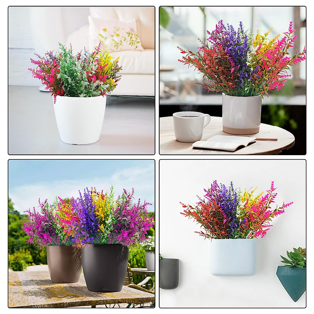 AOUCKSX Artificial Lavender Flowers 6 Bundles Outdoor UV Resistant Faux Plastic Plants Artificial Greenery Lavender for Home Garden Wedding Indoor Porch Box Table Centerpiece Decorations
