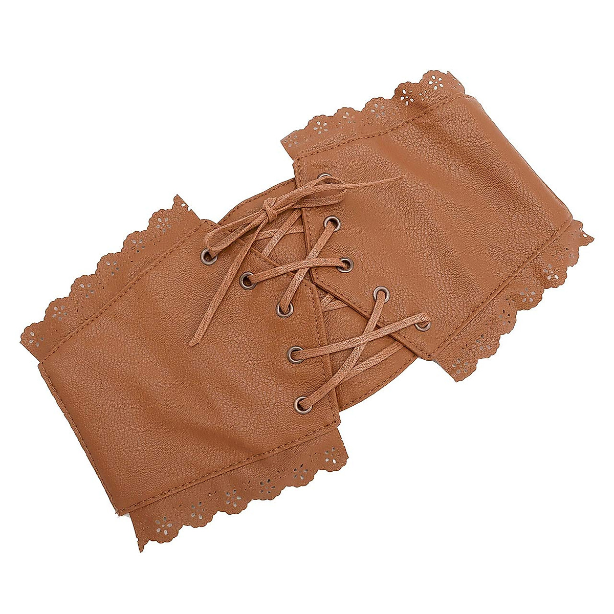 Ayliss Womens Elastic Wide Band Lace-Up Corset Cinch Belt with Press Button, Fit waist 24.8"-32.7", Brown