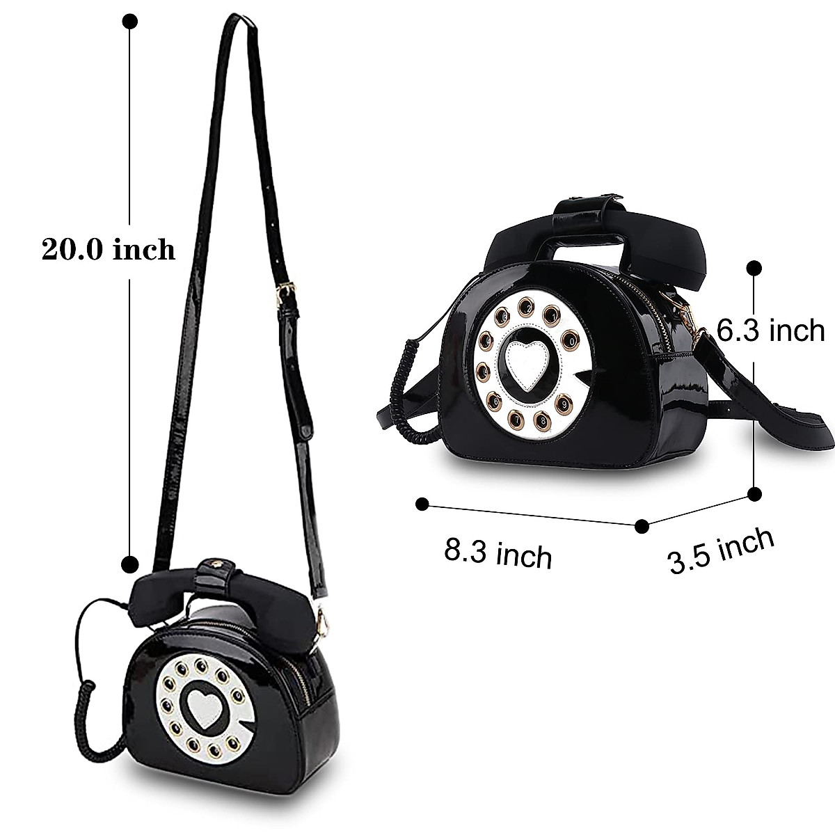 Fozehlad Novelty Telephone Shaped Shoulder Bag Funny Retro Phone Crossbody Bag Totes Chain Purse(Patent Leather,Black)