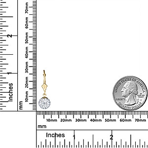 AVORA 10K Yellow Gold 8mm Swarovski Elements Crystal Dangle Ball Lever-back Drop Earrings