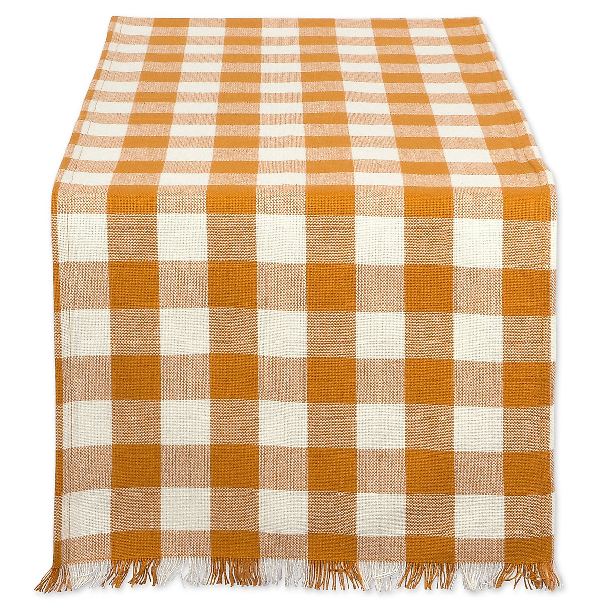 DII Heavyweight Fringed Check Tabletop Collection, Table Runner, 14x108, Pumpkin Spice