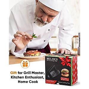 HULISEN Pre-Seasoned Cast Iron Burger Press, Heavy Duty 6” Burger Smasher for Griddle with Heat Resistant Handle, Grill Press for Hamburger, Bacon, Meat, Steak, Patty, Barbecue Grilling Tool, 2.3lb