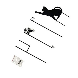 Garden Flag Holder Stand Halloween Decoration Metal Garden Flag Pole Yard Flag Stand with Anti-Wind Clip Decorated with Bird and Cat