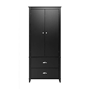 Prepac Yaletown Traditional Wardrobe Closet with Drawers and 2 Doors, Stylish 2-Door Armoire Portable Closet 21" D x 31.5" W x 72" H, Black, BABH-1205-2K