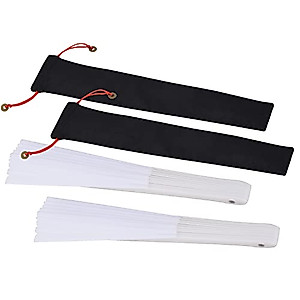 HONSHEN 2 Pack Large Folding Hand Fan,White Chinese Kung Fu Tai Chi Fan Nylon-Cloth Fan for Men and Women Performance, Dance, Decorations, Festival, Gift (Folding Fan White+case 2p)