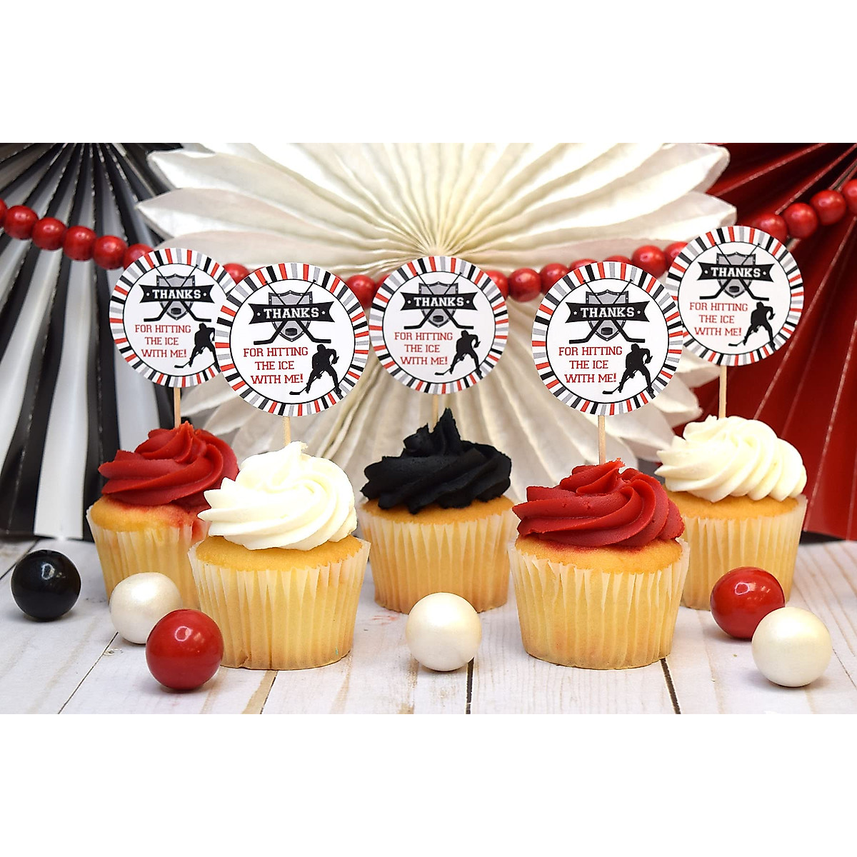 Hockey Themed Birthday Party Thank You Sticker Labels for Boys, 40 2" Party Circle Stickers by AmandaCreation, Great for Party Favors, Envelope Seals & Goodie Bags