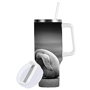 ODAWA Large Penguins Grey Insulated Water Tumbler with Lid and Straw, Stainless Steel Vacuum Insulated Tumbler
