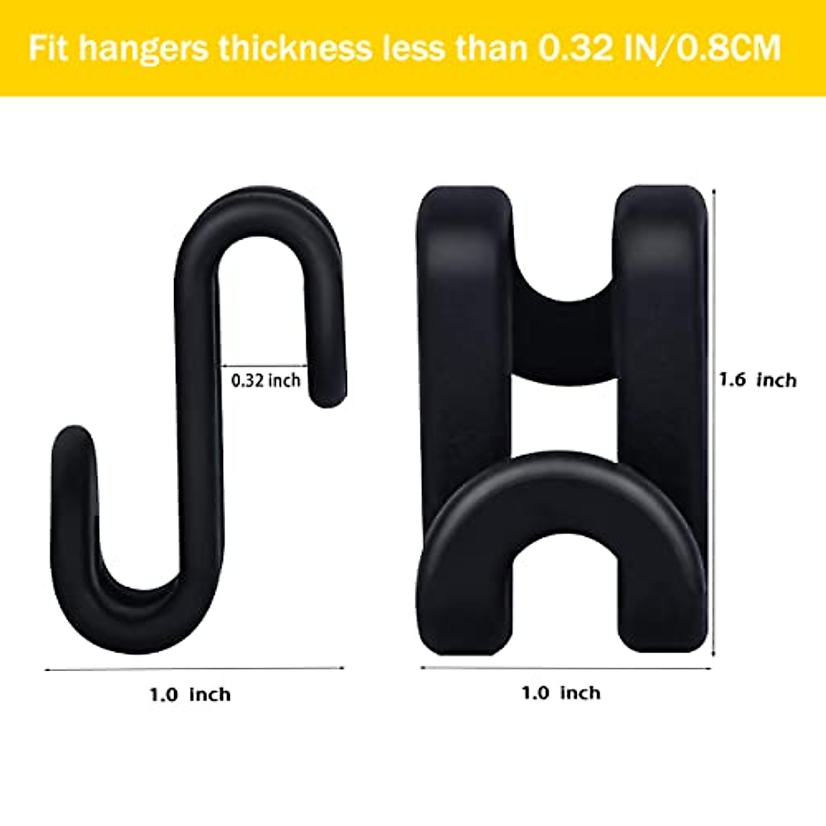 60 Pcs Clothes Hanger Connector Hooks,Heavy Duty Plastic Cascading Hanger Hooks Extender Clips,Wardrobe Clothing Hangers Connection Hooks for Organizer Closet Cabinet Space Savers Hangers, Black