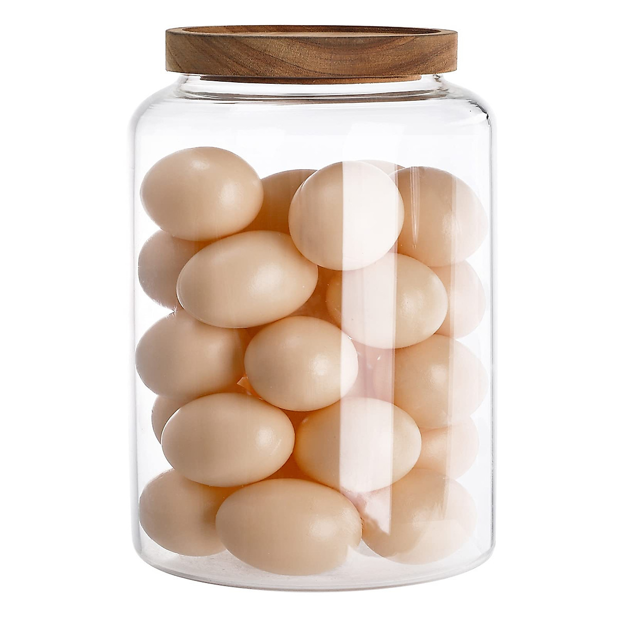 Bekith 1 Gallon Glass Jar with Wooden Airtight Lid, Large Food Storage Container/Canisters for Serving Tea, Coffee, Honey, Spice, Cereal, Egg, Kitchen Canister, Clear