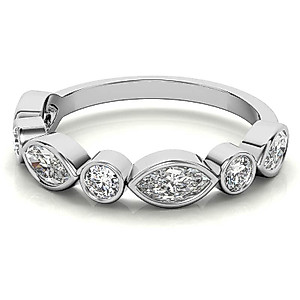 Excellent Marquise & Round Brilliant Cut 0.22 Carat, Moissanite Diamond Promise Band, Bezel Set, Eternity Sterling Silver Band, Valentine's Day Jewelry Gifts, Customized Band (6.5)