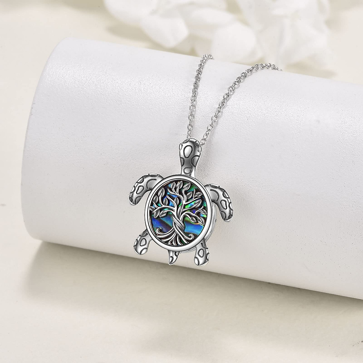 YFN Sea Turtle Urn Necklace for Ashes with Abalone Sterling Silver Tree of Life Turtle Cremation Necklace Jewelry Gifts for Women Girls
