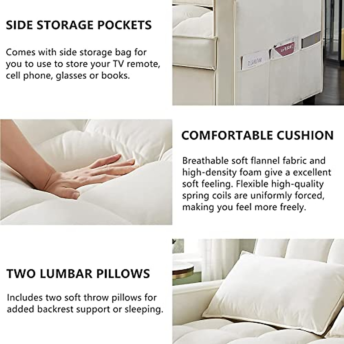 Infirleo Pull Out Sofa Sleeper, 3-in-1 Convertible Sleeper Sofa Bed for Living Room Apartment, 58" Velvet Sleeper Loveseat Pull Out Bed, Adjustable Backrest, 2 Pillows and Side Pockets (Beige)