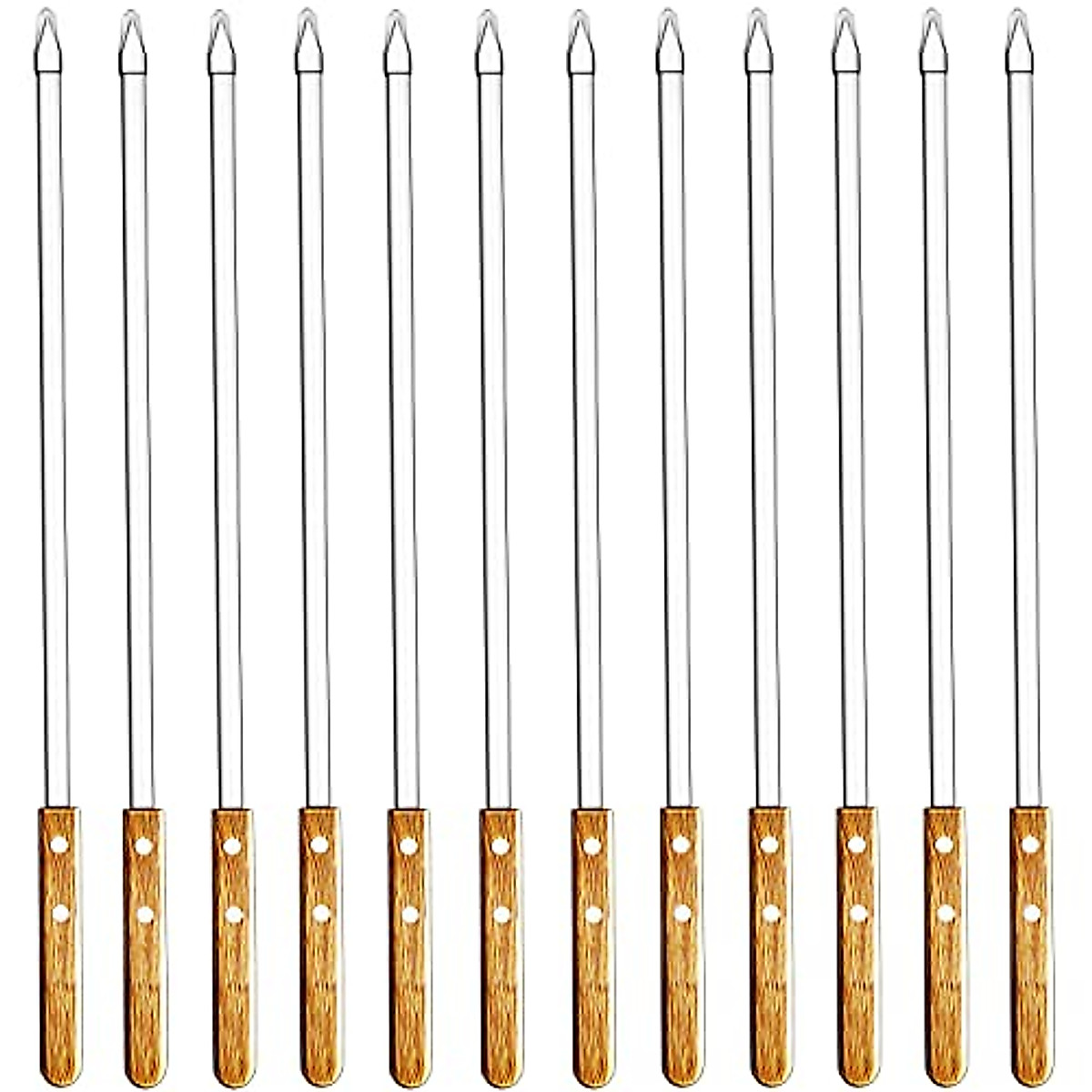 Voniel 23.5 Inch Extra Long Large Kabob Skewers,12pcs Flat Wide Stainless Steel BBQ Skewer,Reusable Barbecue Stick for Grilling,Metal Heavy Duty Thick Kebab with Wooden Handle with Bag.