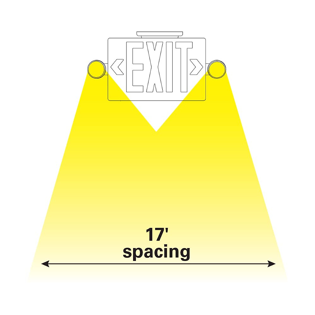 All Pro APCH7R Combo Unit, Integrated LED Exit Sign with (2) LED Emergency Light Heads, 25-Watt, White with Red Letters
