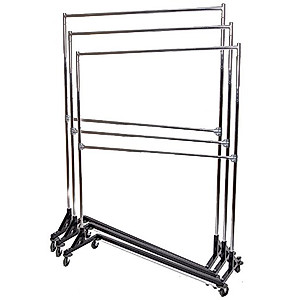 Only Hangers Commercial Grade Double Bar Rolling Z Rack with Nesting Black Base (Set of 3 Racks)