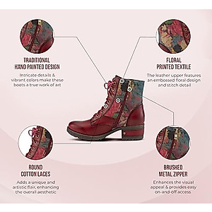 Spring Step Flexus Marty Boots for Women - Ladies Boots with Cozy Flannel Textile Lining - Women's Ankle Boots with Zipper Closure - Red EU 41 / US 9.5-10