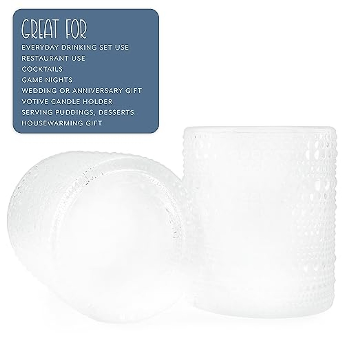 Darware Hobnail Drinking Glasses (12oz, 6pk, Clear); Old-Fashioned Beverage Glasses for Tabletop, and Bar Use and Candle Jars