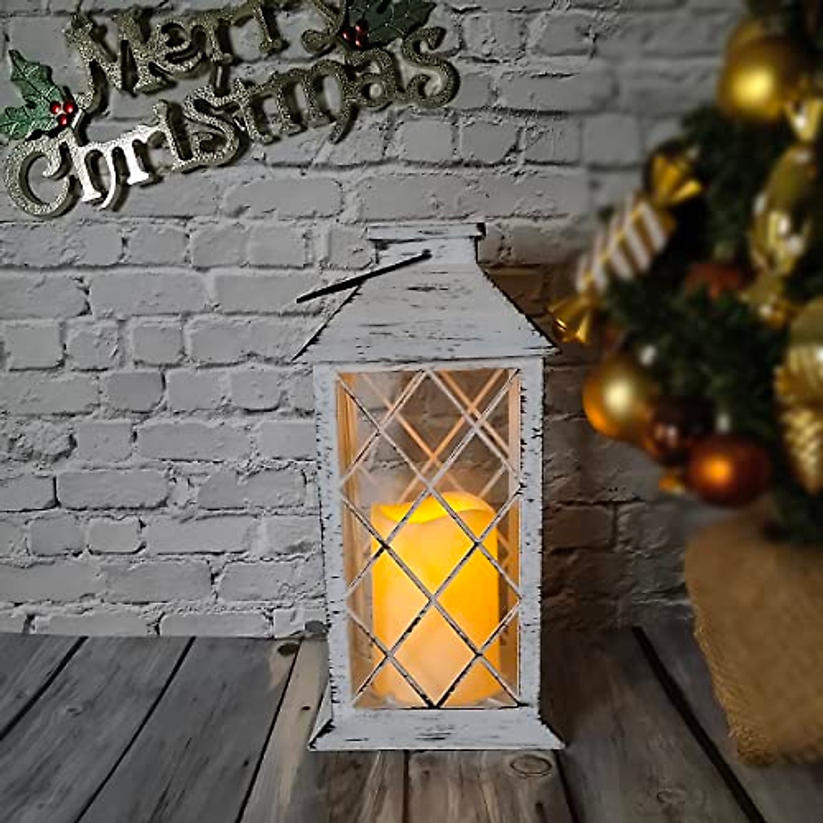 LEDHOLYT Solar Lanterns, Outdoor LED Decorative Lanterns with Flickering Flameless Candles,Hanging Gray Lantern Decor Lamp for Table,Party, Dining Table, Garden Landscape,Patio,Front Porch