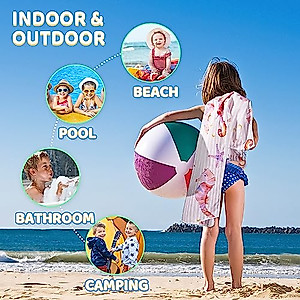 Airensky Beach Towels for Kids, 58" x 28" Portable Quick Dry Beach Towel, Super Soft and Absorbent Child Towel, Cute Camping Pool Towel for Girls(Pink Seahorse)